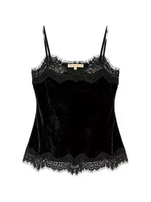 Gold Hawk Lace-trim Velvet Camisole - Black