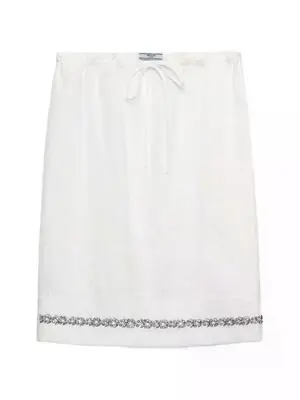 Prada Embroidered Slubbed Fabric Skirt