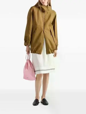 Prada Embroidered Slubbed Fabric Skirt
