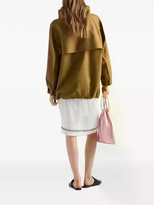Prada Embroidered Slubbed Fabric Skirt