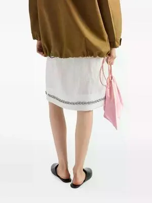 Prada Embroidered Slubbed Fabric Skirt