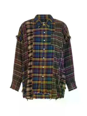 R13 Patchwork Frayed Shirt - Brown