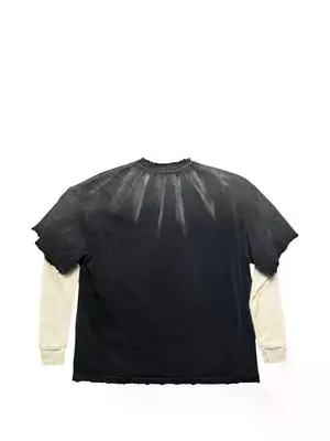 SATOSHI NAKAMOTO Distressed Layered-sleeve T-shirt