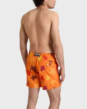 Vilebrequin Embroidered Swim Trunks Ronde Des Tortues Limited Edition Swimwear Mistral - Orange