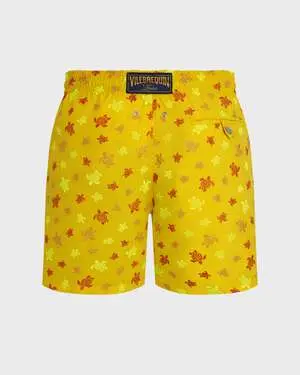 Vilebrequin Embroidered Swim Trunks Micro Ronde Des Tortues Limited Edition Swimwear Mistral - Yellow