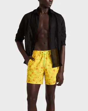 Vilebrequin Embroidered Swim Trunks Micro Ronde Des Tortues Limited Edition Swimwear Mistral - Yellow
