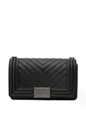 MARC ELLIS Chevron-quilted Logo-plaque Shoulder Bag - Black