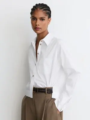 REISS Carlotta Cotton Cropped Long-sleeve Shirt - White