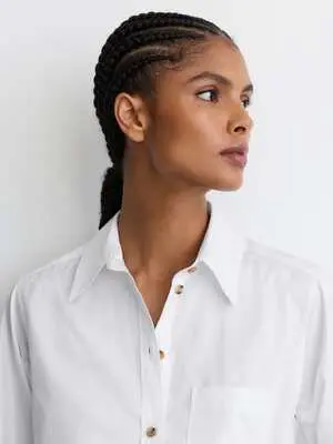 REISS Carlotta Cotton Cropped Long-sleeve Shirt - White