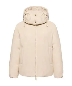 Moncler Vivante Hooded Wool Cashmere Short Down Jacket - Light Beige