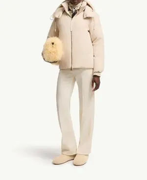 Moncler Vivante Hooded Wool Cashmere Short Down Jacket