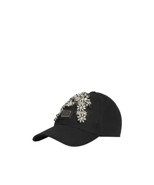 Dolce & Gabbana Floral Appliqué Plaque Cap - Black