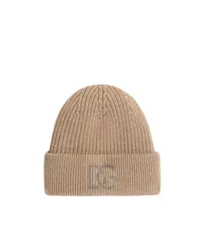 Dolce & Gabbana Virgin Wool Hat With Logo - Beige