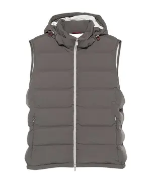 Brunello Cucinelli Quilted Hooded Gilet - Gray
