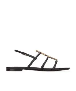 Saint Laurent Cassandra Open Sandals In Smooth Leather With Gold-toned Bamboo Logo