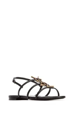 Saint Laurent Cassandra Open Sandals In Smooth Leather With Gold-toned Bamboo Logo
