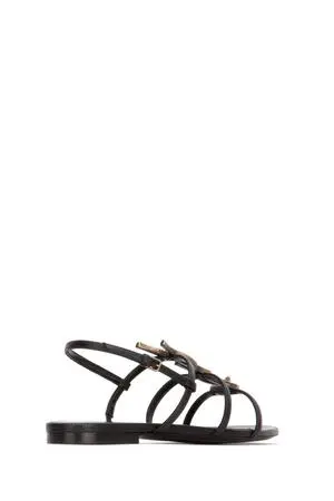 Saint Laurent Cassandra Open Sandals In Smooth Leather With Gold-toned Bamboo Logo