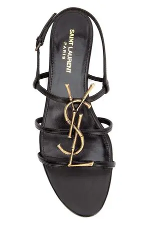 Saint Laurent Cassandra Open Sandals In Smooth Leather With Gold-toned Bamboo Logo