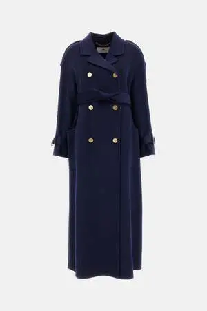 Elisabetta Franchi Cappotto Lungo Doppiopetto Con Cintura - Blu