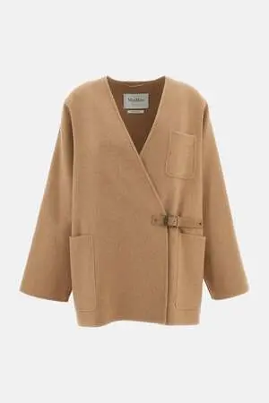 Max Mara Cappotto Cardigan In Cammello E Mohair