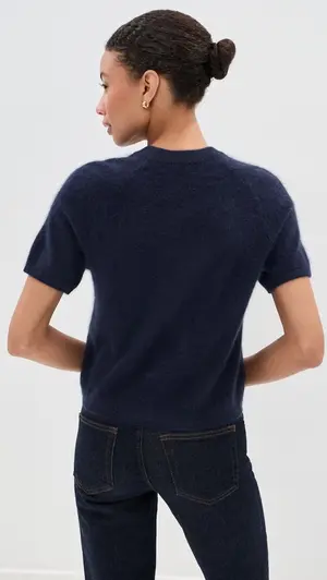 LE BOP Rosa Short Sleeve Cashmere Sweater - Navy