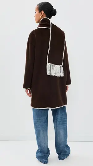 Moon River Contrast Stitching Coat With Scarf