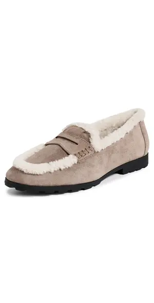 Veronica Beard Penny Lug Shearling Loafers - Bark