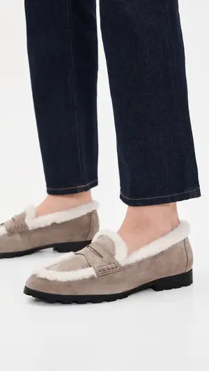 Veronica Beard Penny Lug Shearling Loafers