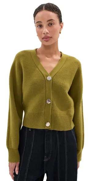 LE BOP Mikayla Wool Cashmere Cardigan - Olive