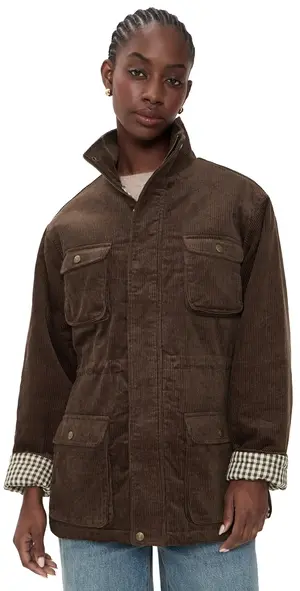 HOUSE OF SUNNY Corduroy Funnel Neck Jacket - Dark