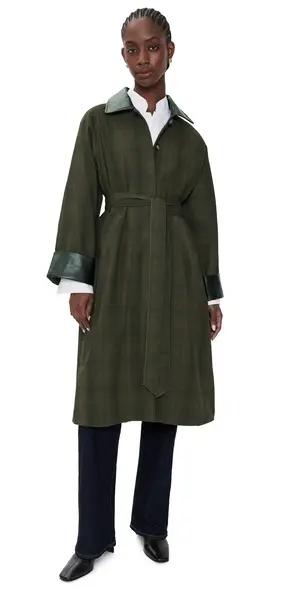 Moon River Contrast Collar Plaid Coat