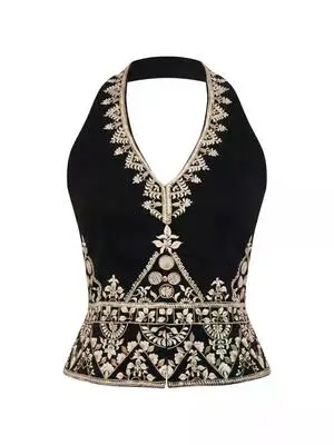 INTERNATIONAL APPEAL Floral-embroidered Tailored Vest - Black