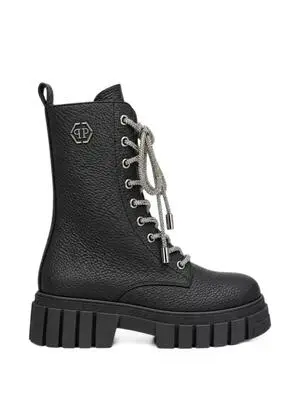 Philipp Plein Crystal-embellished Leather Boots