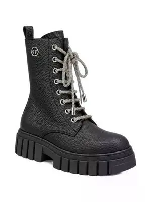 Philipp Plein Crystal-embellished Leather Boots