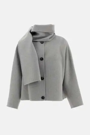 Max Mara Giacca Crop In Drap Di Lana Double Con Sciarpa - Grigio