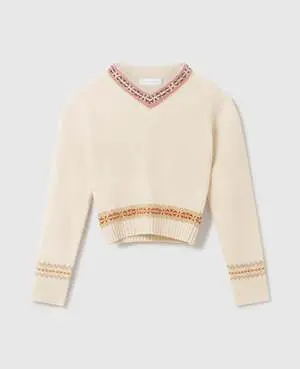 Stella McCartney Fair Isle V-neck Cropped Sweater - Cream