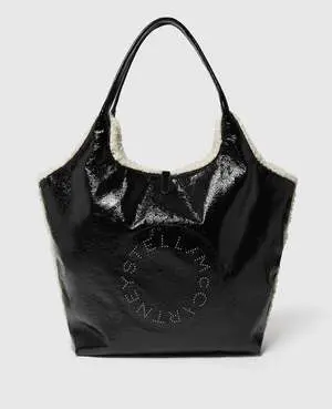 Stella McCartney Logo Cracked Patent Reversible Tote Bag - Black