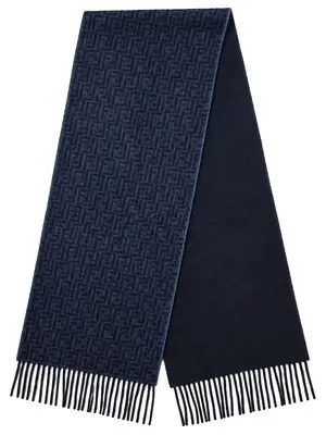Fendi Wool And Cashmere Scarf Ff Zucca - Blue