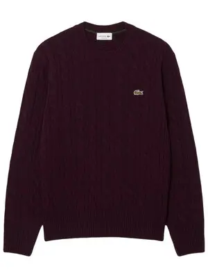 Lacoste Crew-neck Cable-knit Sweater In Carded Wool - Red
