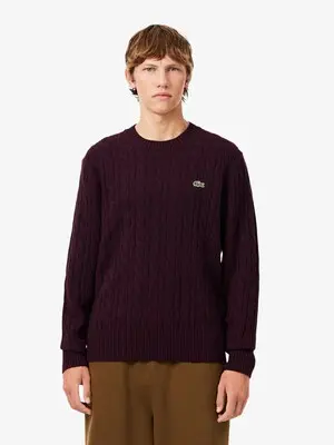 Lacoste Crew-neck Cable-knit Sweater In Carded Wool