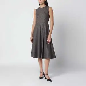 Tagliatore Vichy Midi Dress In Wool And Silk Blend - Brown