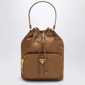 Prada Brandy Duet Bucket Bag In Re-nylon - Brown