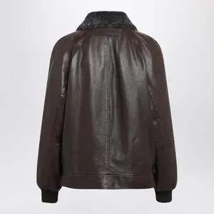 Miu Miu Leather Blouson Jacket With Grey Shearling