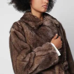 STAND STUDIO Brown Silena Jacket In Faux Fur With Belt - Cream