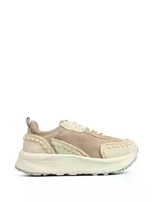 Mou Crochet-trim Suede Sneakers - Brown