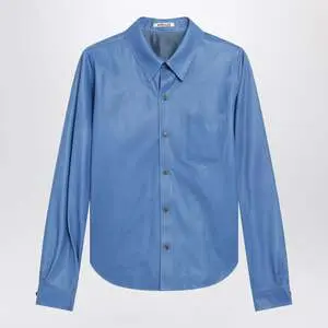 Auralee Royal Shirt In Calf Leather - Blue