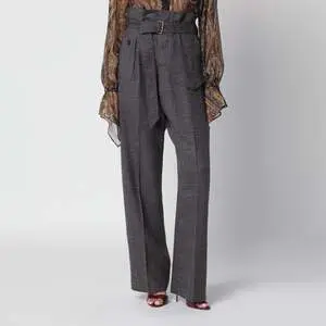 Etro High-waisted Grey Wool Pleated Trousers - Gray