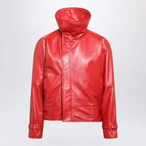 Balenciaga Rounded Lambskin Bomber Jacket - Red