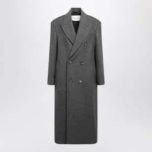 AMI Paris Long Double-breasted Carbon Grey Wool Coat - Gray