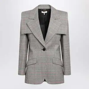 Chloé Tailored /red Prince Of Wales Wool Jacket - Black